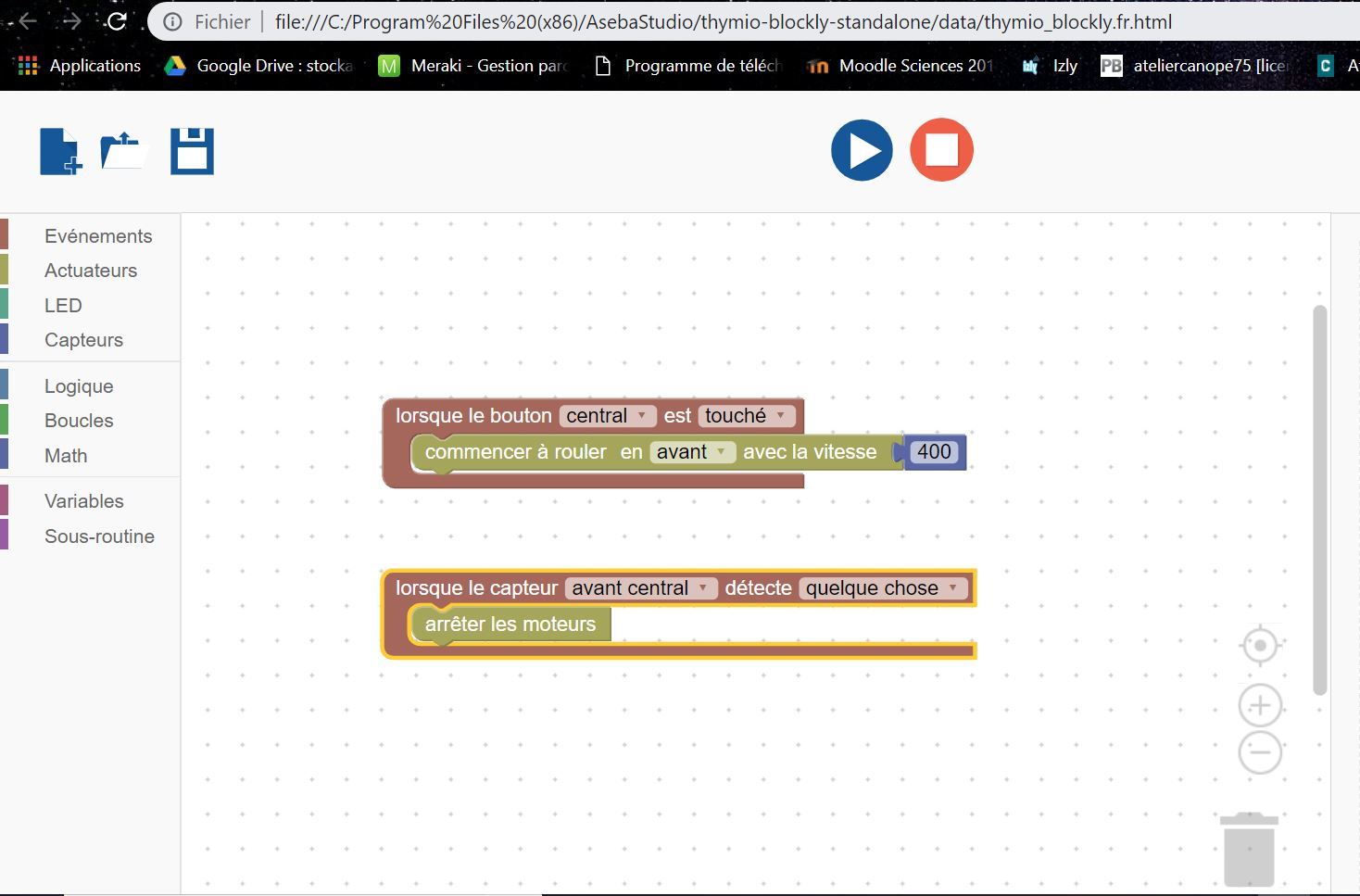 Programmer Thymio avec Blockly